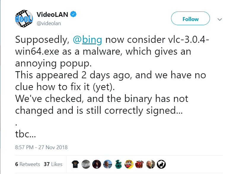 Bing Peringatkan Pengguna bahwa Situs VLC Media Player Berbahaya
